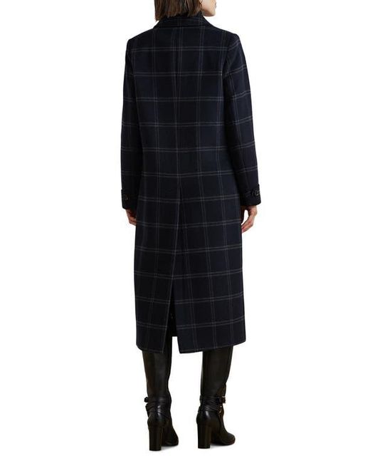 Ralph Lauren Windowpane Plaid Longline Wool Blend Reefer Coat in Black ...