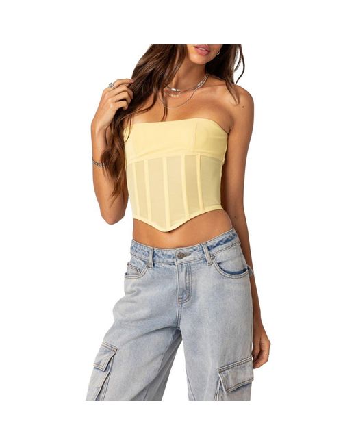 Edikted Evangeline Strapless Mesh Corset Top in Blue | Lyst