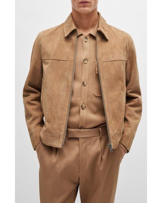 BOSS Malbano Goat Suede Jacket in Brown for Men | Lyst