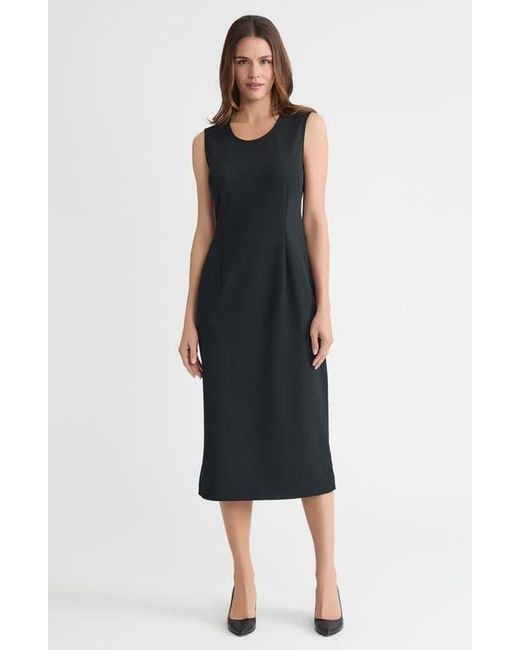 Ming Wang Stretch Deco Crepe Sheath Midi Dress in Black | Lyst