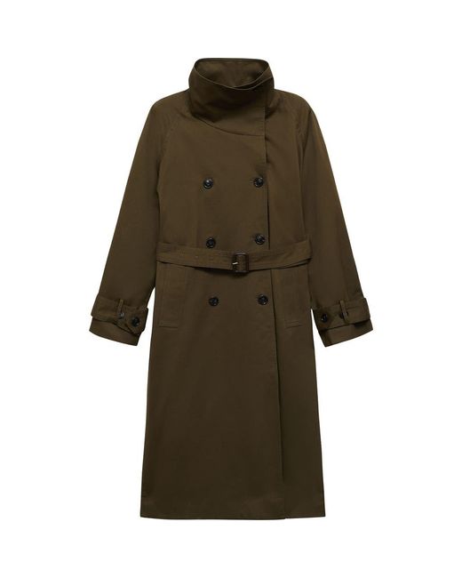 Mango Belted Double Breasted Trench Coat in Green | Lyst