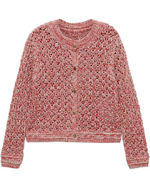 Mango Metallic Open Stitch Cardigan in Red | Lyst