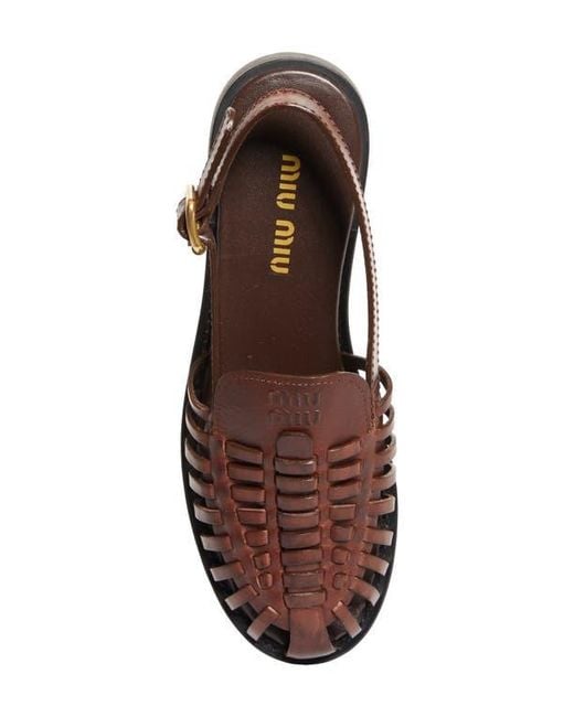 Miu Miu Woven Leather Slingback Sandal in Brown | Lyst