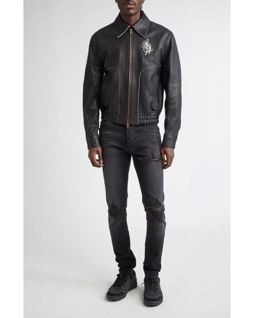 Amiri Ma Music Note Patch Leather Bomber Jacket in Black for Men | Lyst