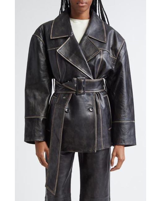 Stand Studio Willow Belted Double Breasted Leather Jacket in Black | Lyst