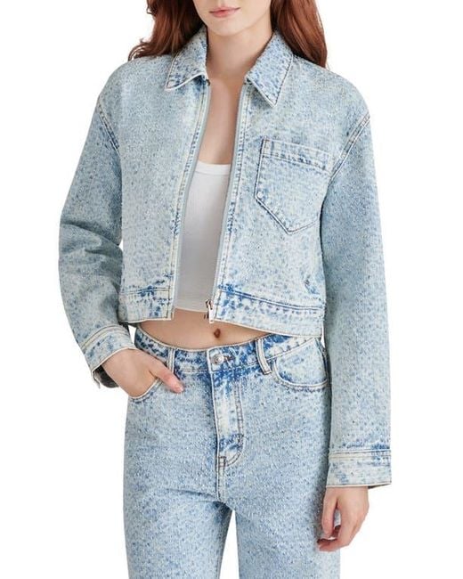 Steve Madden Glacia Embellished Textured Denim Jacket in Blue | Lyst