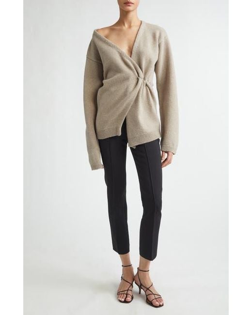 Rohe Safety Pin Off The Shoulder Wool & Cashmere Wrap Cardigan in Brown ...