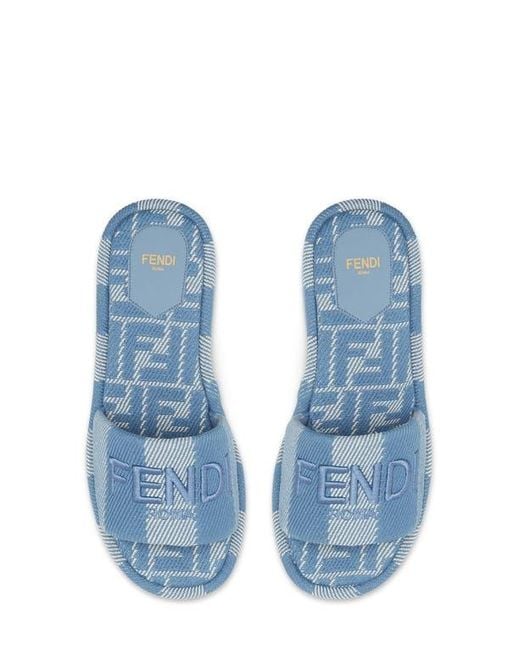 Fendi Sunshine Flatform Slide Sandal in Blue | Lyst