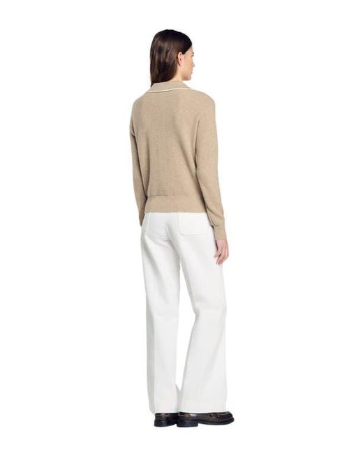 Sandro Open Polo-Collar Neck Sweater in Natural | Lyst