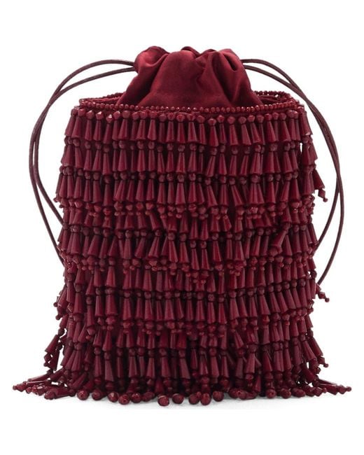 Mango Beaded Drawstring Bucket Bag in Red | Lyst