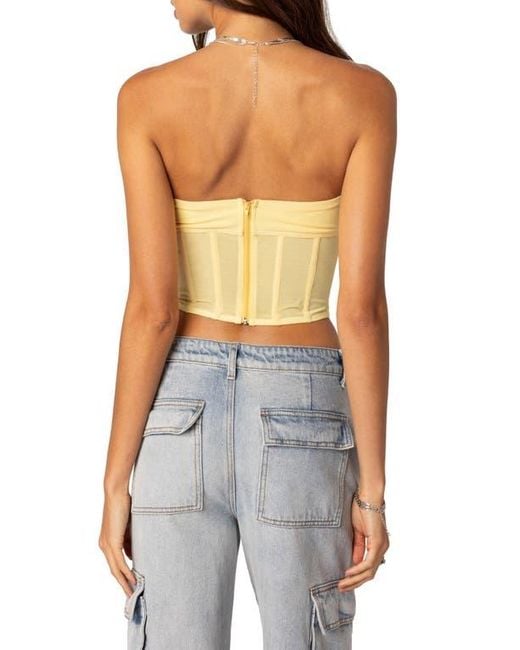 Edikted Evangeline Strapless Mesh Corset Top in Blue | Lyst