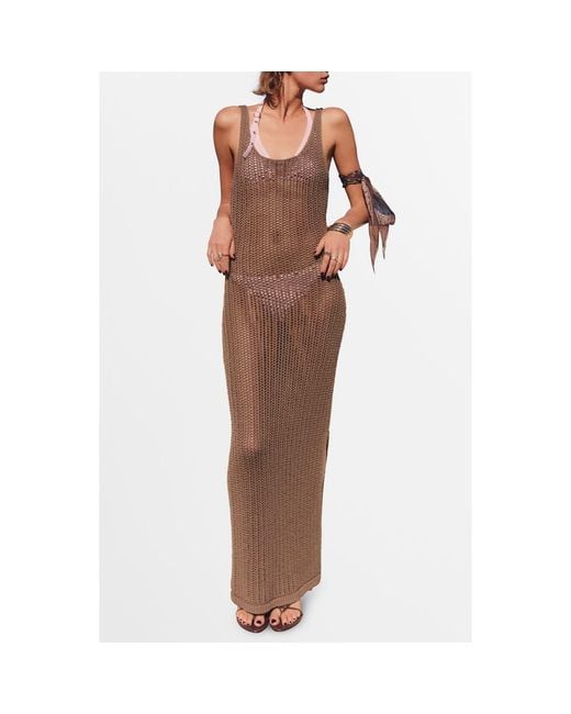 Mango Open Stitch Maxi Dress in Brown | Lyst