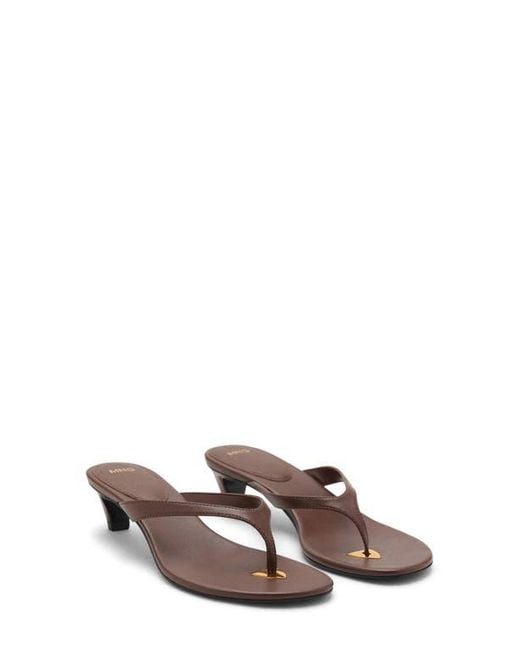 Mango Metallic Detail Kitten Heel Flip Flop in Brown | Lyst
