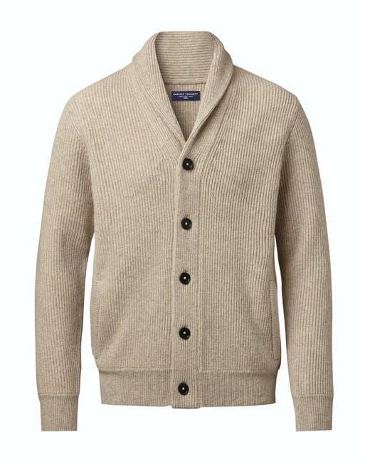 Charles Tyrwhitt Merino Button Through Funnel Neck Cardigan in Natural ...