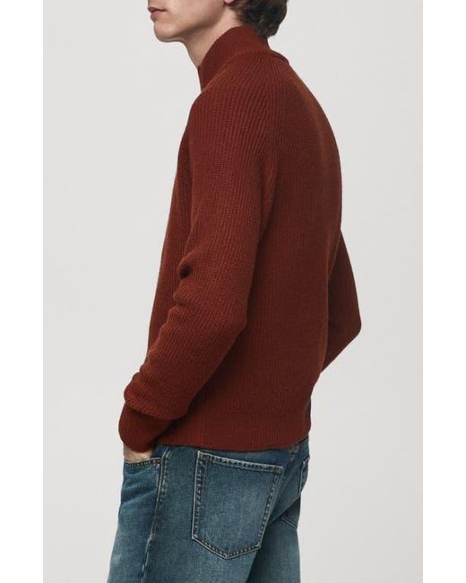 Mango Perkins Ribbed Quarter Zip Sweater in Red for Men | Lyst