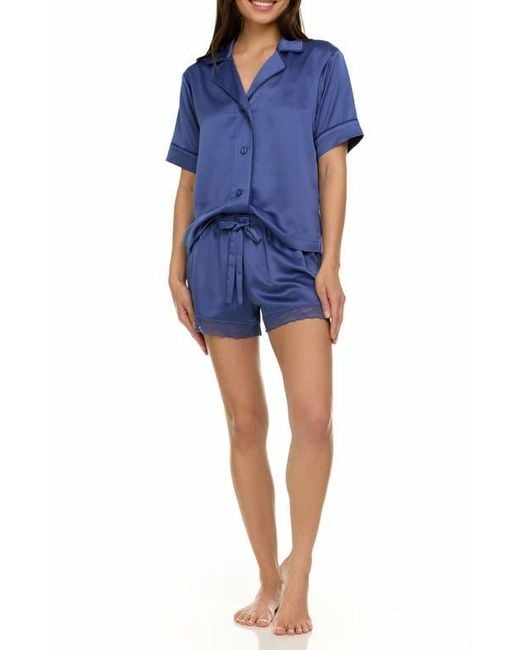 Flora Nikrooz Selena Satin Charmeuse Short Pajamas in Blue | Lyst