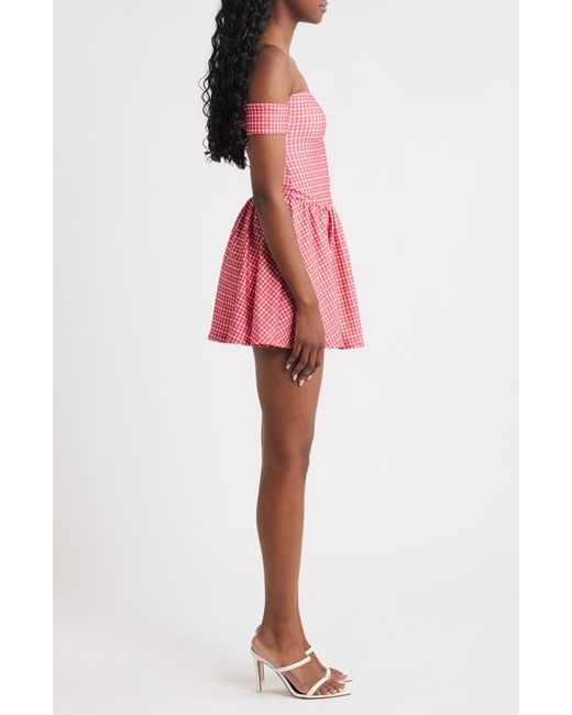 Bella Venice The Kat Off The Shoulder Gingham Minidress in Red | Lyst