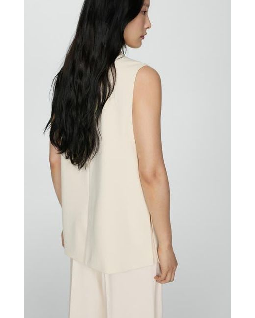 Mango Long Vest in Natural | Lyst