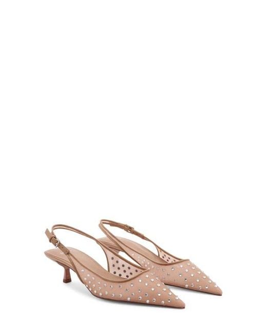 Mango Crystal Pointed Toe Kitten Heel Slingback Pump in Pink | Lyst