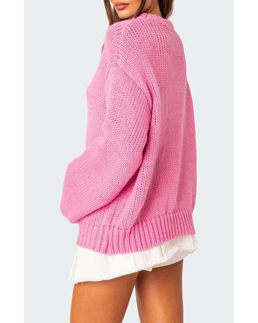 Edikted Aiden Oversize Chunky Sweater in Pink | Lyst