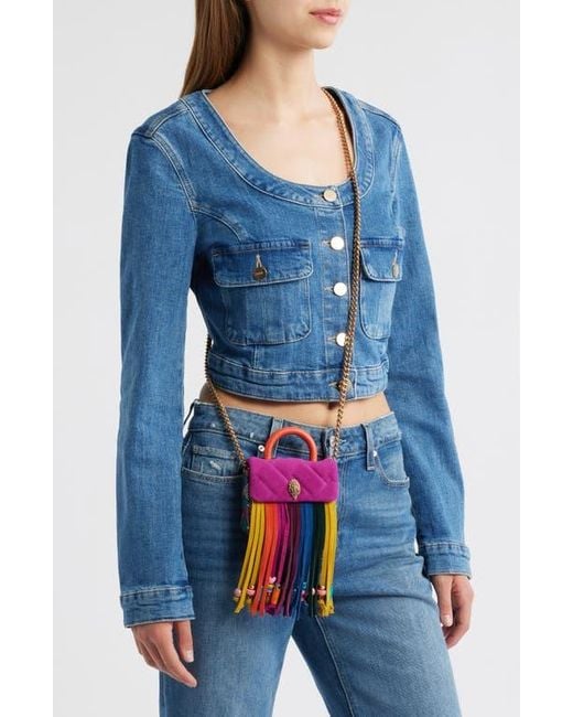 Kurt Geiger Micro Kensington Fringe Crossbody Bag in Purple | Lyst