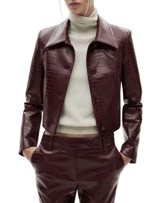 Mango Doris Croc Embossed Faux Leather Jacket in Brown | Lyst