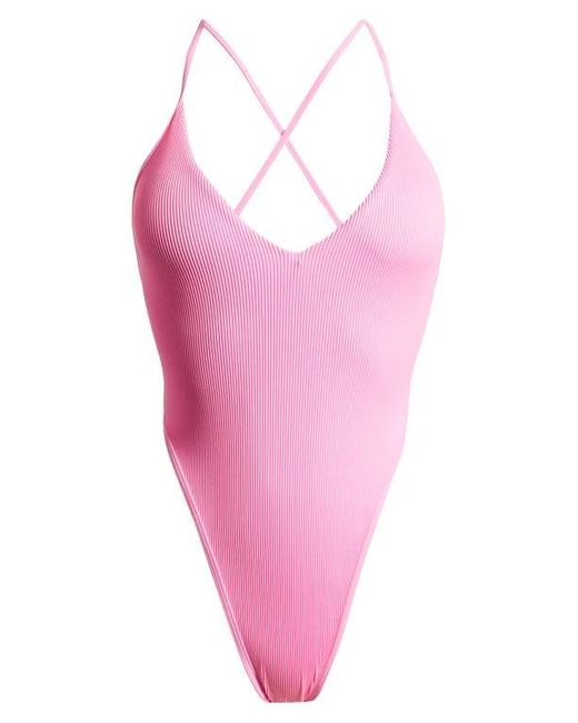 Kulani Kinis Plunge Cross Back One-Piece Swimsuit in Pink | Lyst