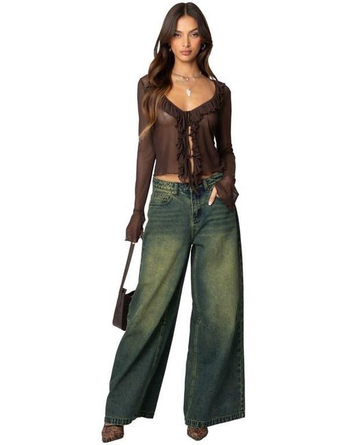 Edikted Sheer Mesh Ruffle Top in Black | Lyst