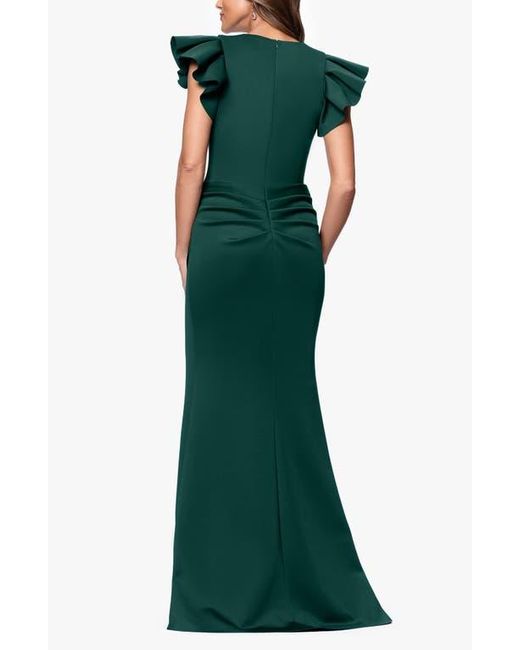Xscape Evenings Ruffle Ruched Scuba Knit Gown in Green | Lyst