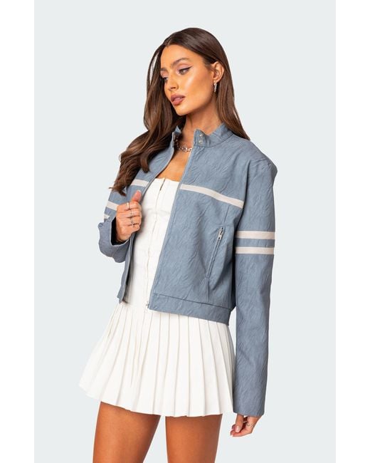 Edikted Rockstar Oversize Faux Leather Jacket in Blue | Lyst