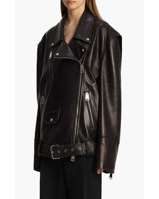 Khaite Hansel Oversize Lambskin Leather Biker Jacket in Black | Lyst