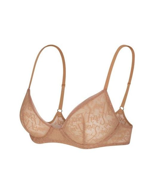Savage x Fenty Signature Script Lace Underwire Demi Bra in Brown | Lyst