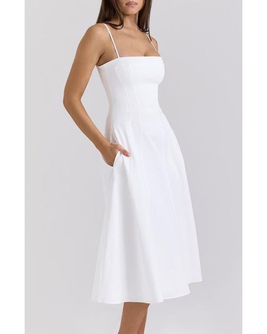 House Of Cb Dolly Seamed Stretch Cotton Twill Midi Sundress in White | Lyst