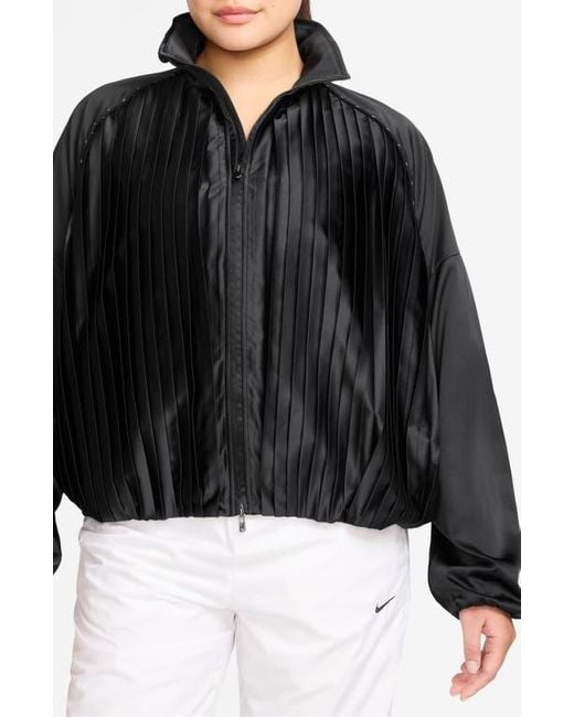 Nike Pleated Satin Track Jacket in Black | Lyst