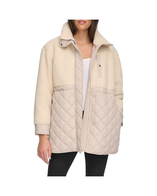 Andrew Marc Sport Mixed Media Faux Shearling Quilted Jacket in Natural | Lyst