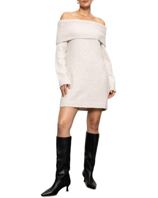 Sanctuary Off The Shoulder Long Sleeve Sweater Dress in Natural | Lyst