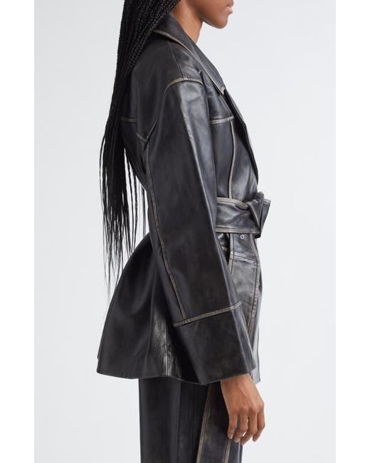 Stand Studio Willow Belted Double Breasted Leather Jacket in Black | Lyst