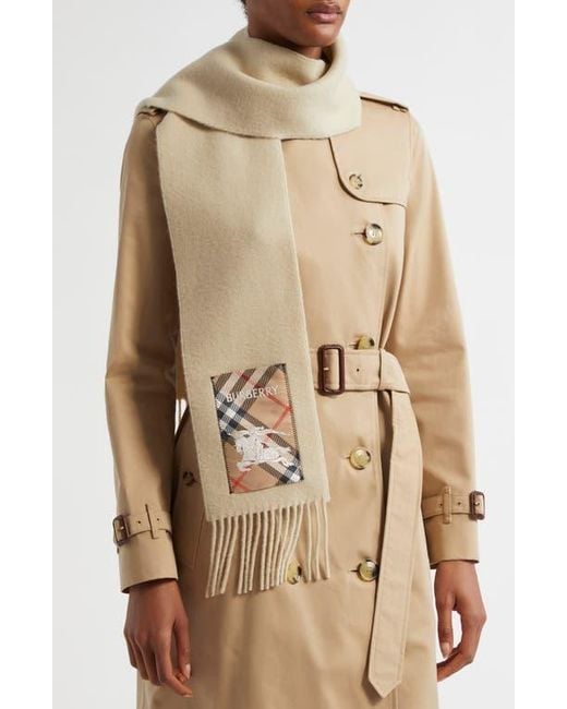 Burberry Equestrian Knight Detail Cashmere Fringe Scarf in White | Lyst