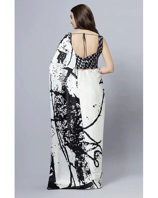 One Minute Saree Camille Cream Satin Crepe Pre-Draped Saree With Print ...