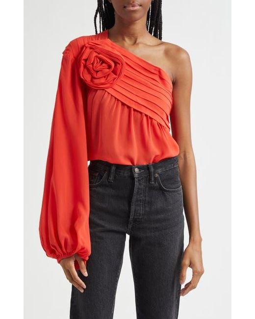 FARM Rio Rose One-Shoulder Top in Red | Lyst