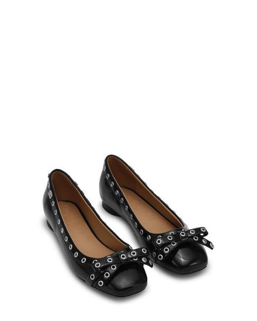 Ganni Eyelets Bow Ballet Pump in Black | Lyst