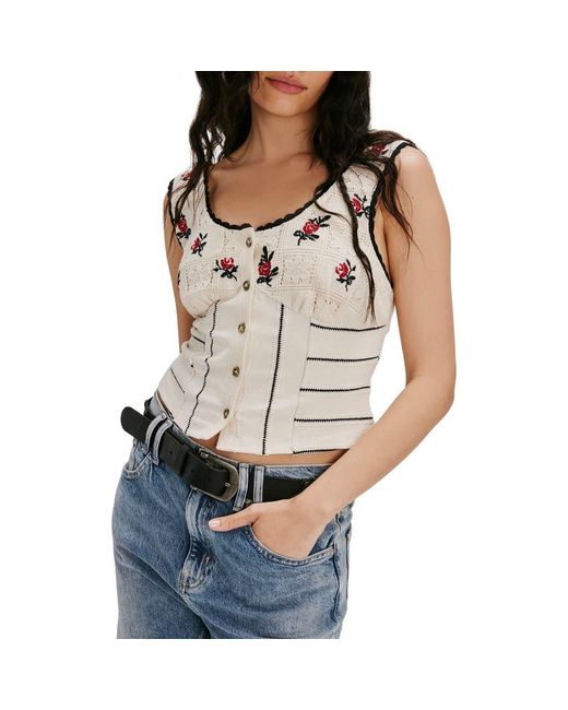 Free People Rose Bud Pointelle Knit Tank in Blue | Lyst