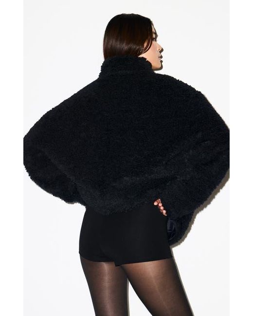 Skims Faux Fur Oversize Mock Neck Jacket in Black | Lyst