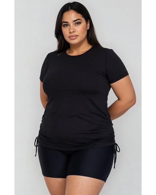 Calypsa Plus Size Short Sleeve Adele Swim Top And Mid-Thigh Swim Shorts ...