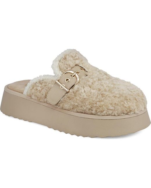 MIA Sugary Faux Shearling Platform Mule in Natural | Lyst