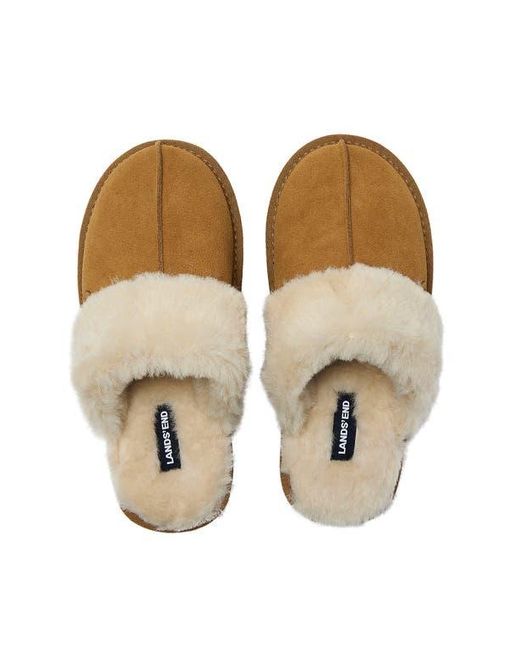 Lands' End Suede Furry Lined Indoor Outdoor Slippers in Brown | Lyst