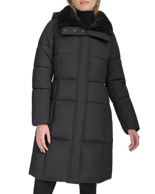 Cole Haan Channel Quilted Shimmer Nylon Puffer Coat With Removable Hood ...
