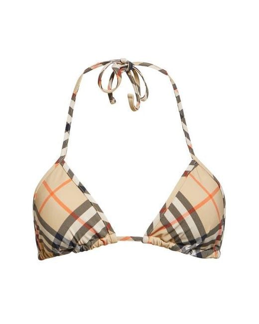 Burberry Check Triangle String Bikini Top in Natural | Lyst
