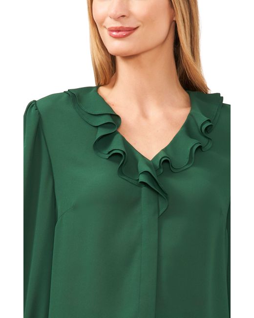 Cece Ruffle V-neck Top in Green | Lyst Cece Ruffle V-neck Top in Green | Lyst