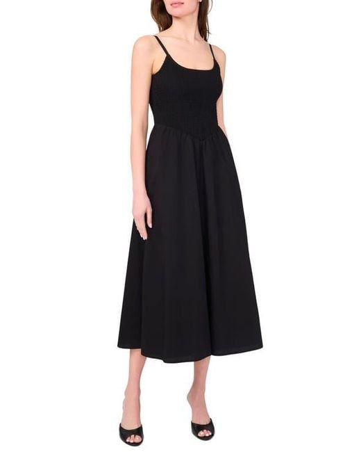 Halogen® Smocked Cotton Maxi Sundress in Black | Lyst